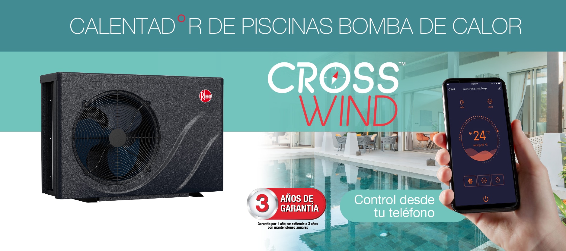 Bomba de Calor Rheem Crosswind 30m3 | Fibrolab